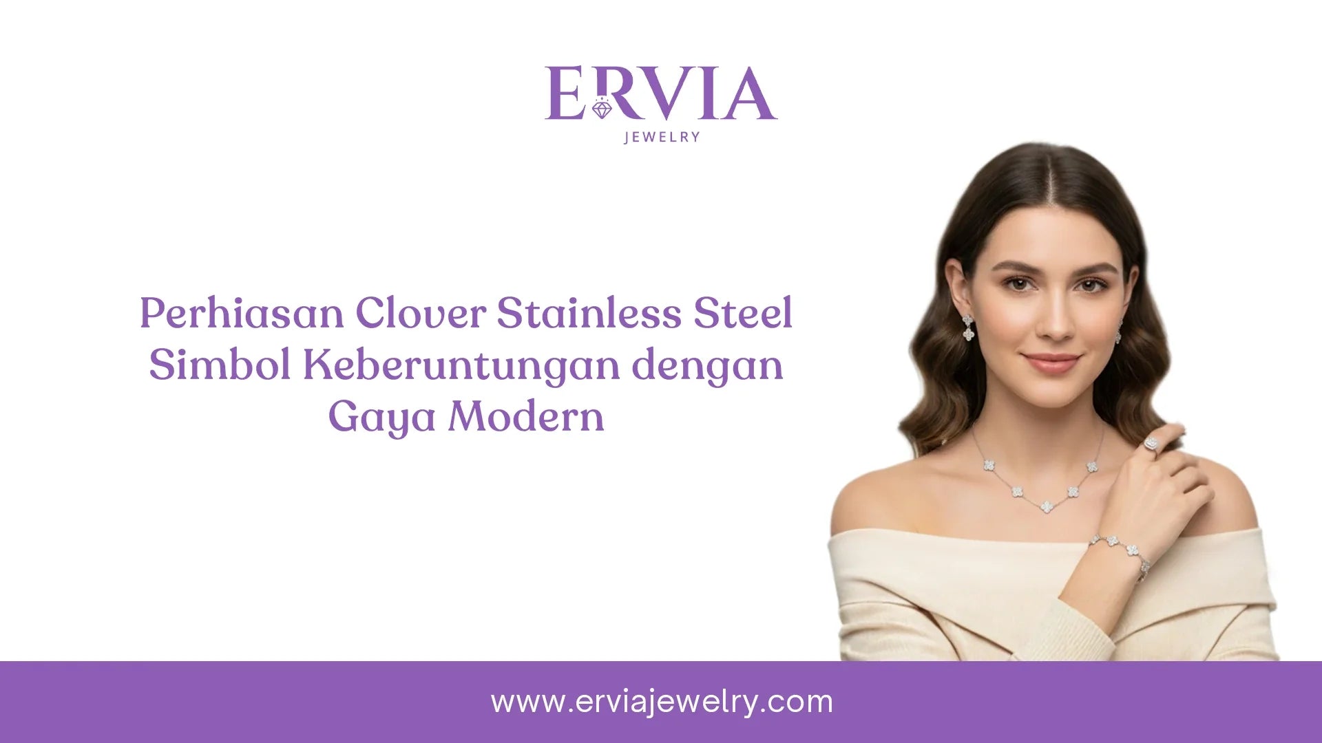 Perhiasan Clover Stainless Steel Simbol Keberuntungan Gaya Modern ...